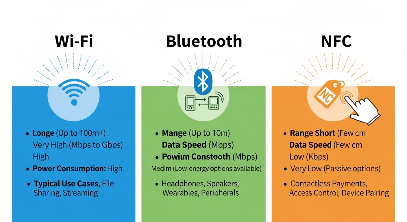 Wi-Fi vs Bluetooth vs NFC: Wireless Technologies Compared · KAD